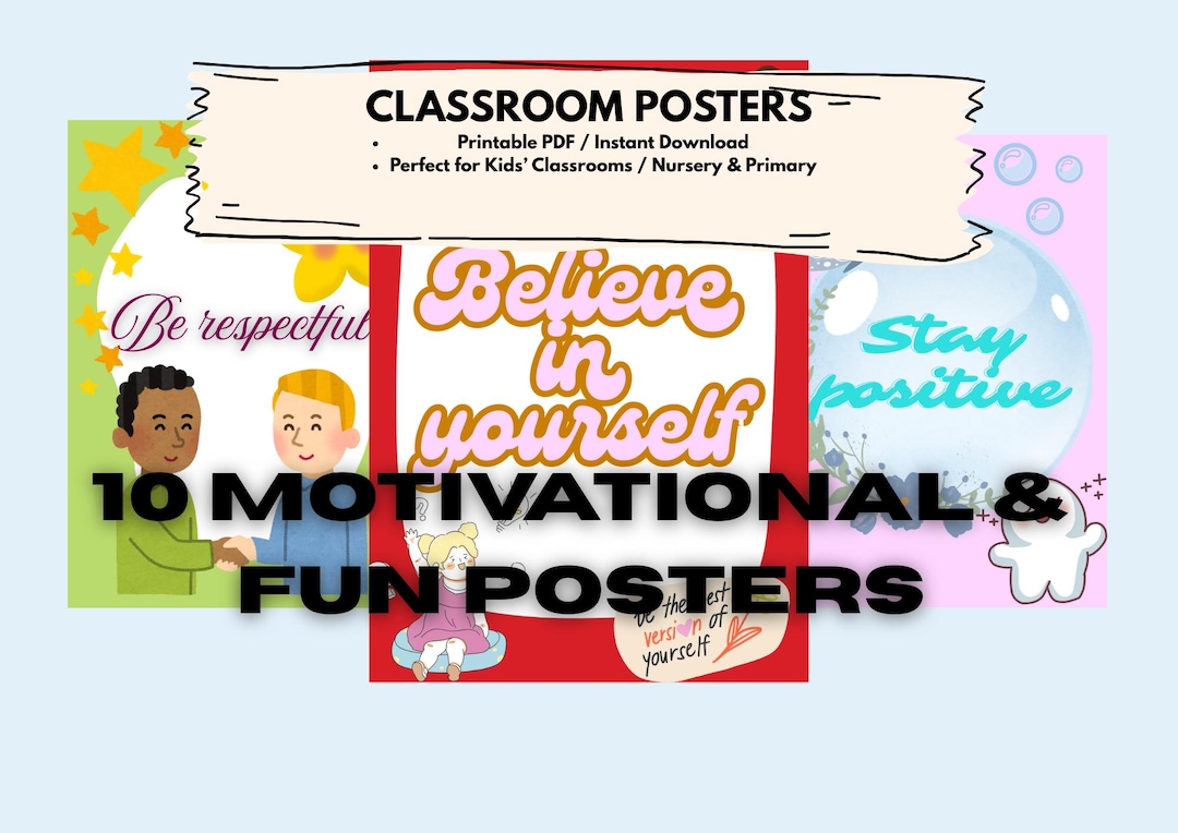 CLASSROOM POSTERS SET 10 Positive & Motivational Quotes for Kids ...