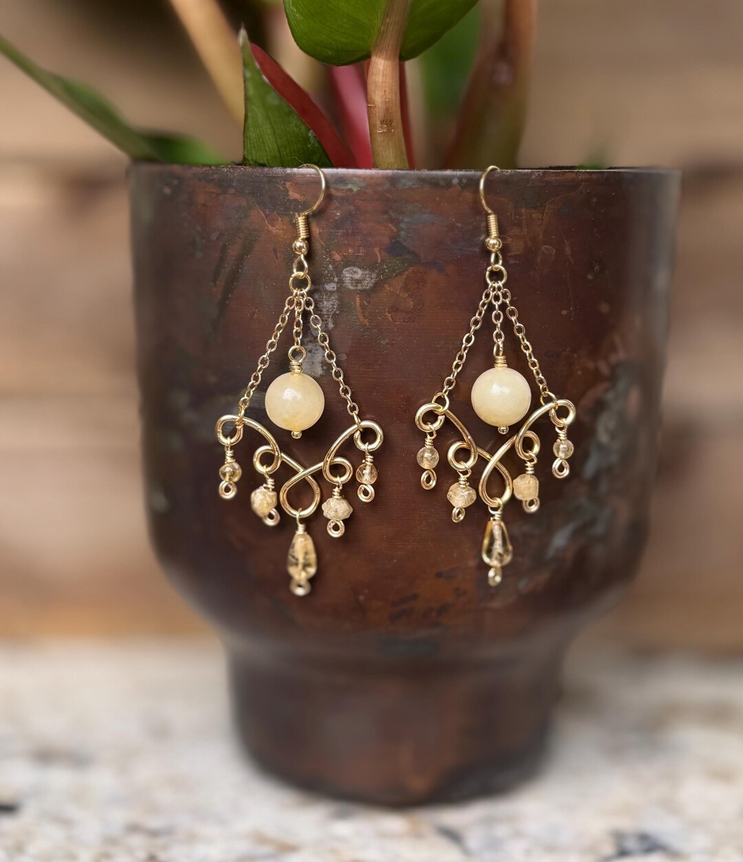 Calcite and Citrine Chandelier Earrings: Gold Wire-wrapped Gemstone - Etsy