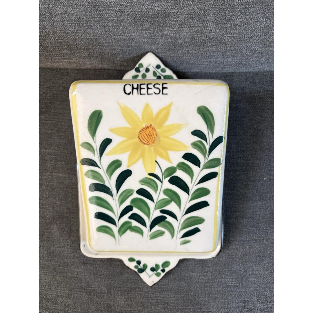 Nasco Covered Cheese Dish Yellow Flower Green Leaves Hand Painted ...