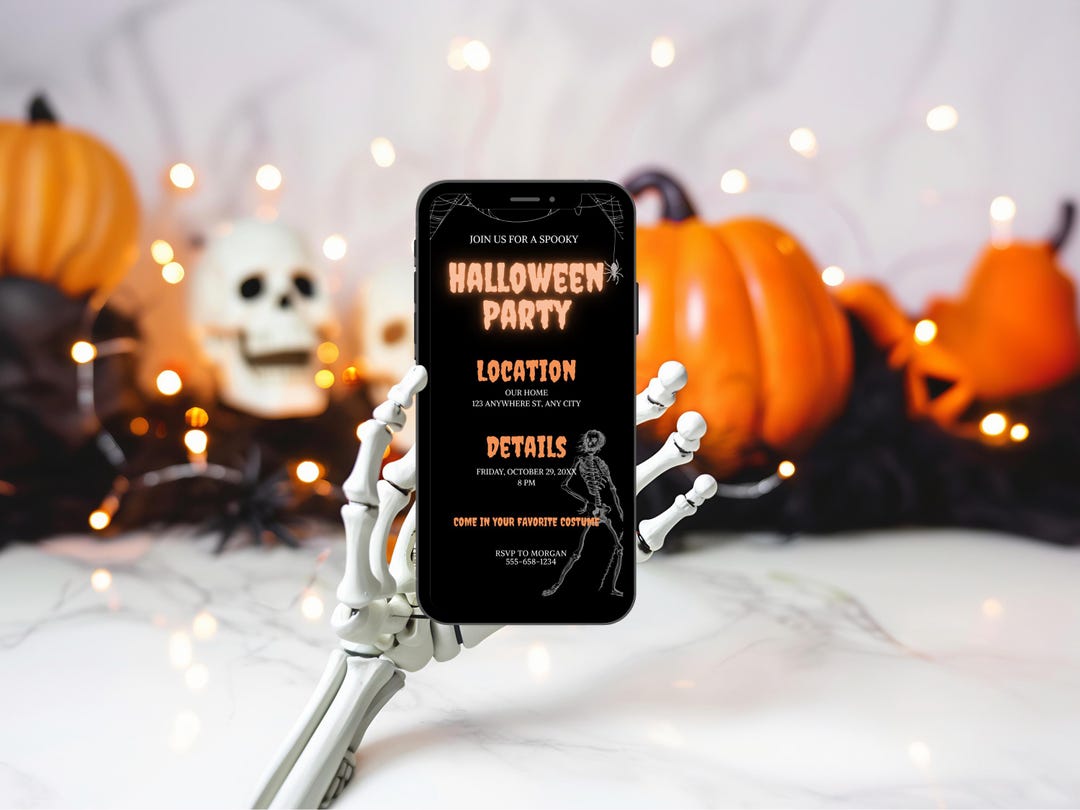 Dancing Skeleton Halloween Invitation: Editable Canva Template (PNG ...