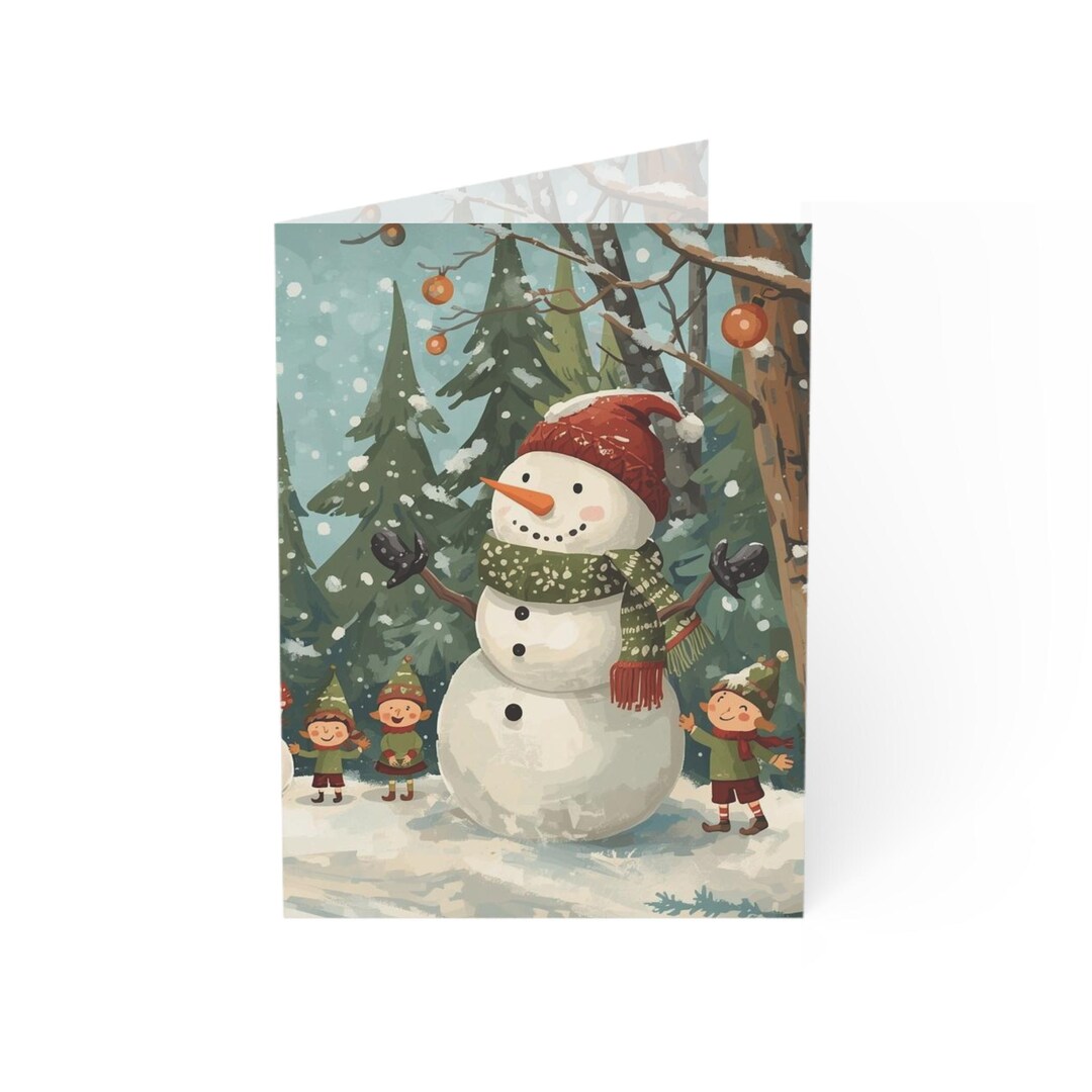 Snowman Carolers Greeting Cards | Holiday Winter Folded Cards - Etsy