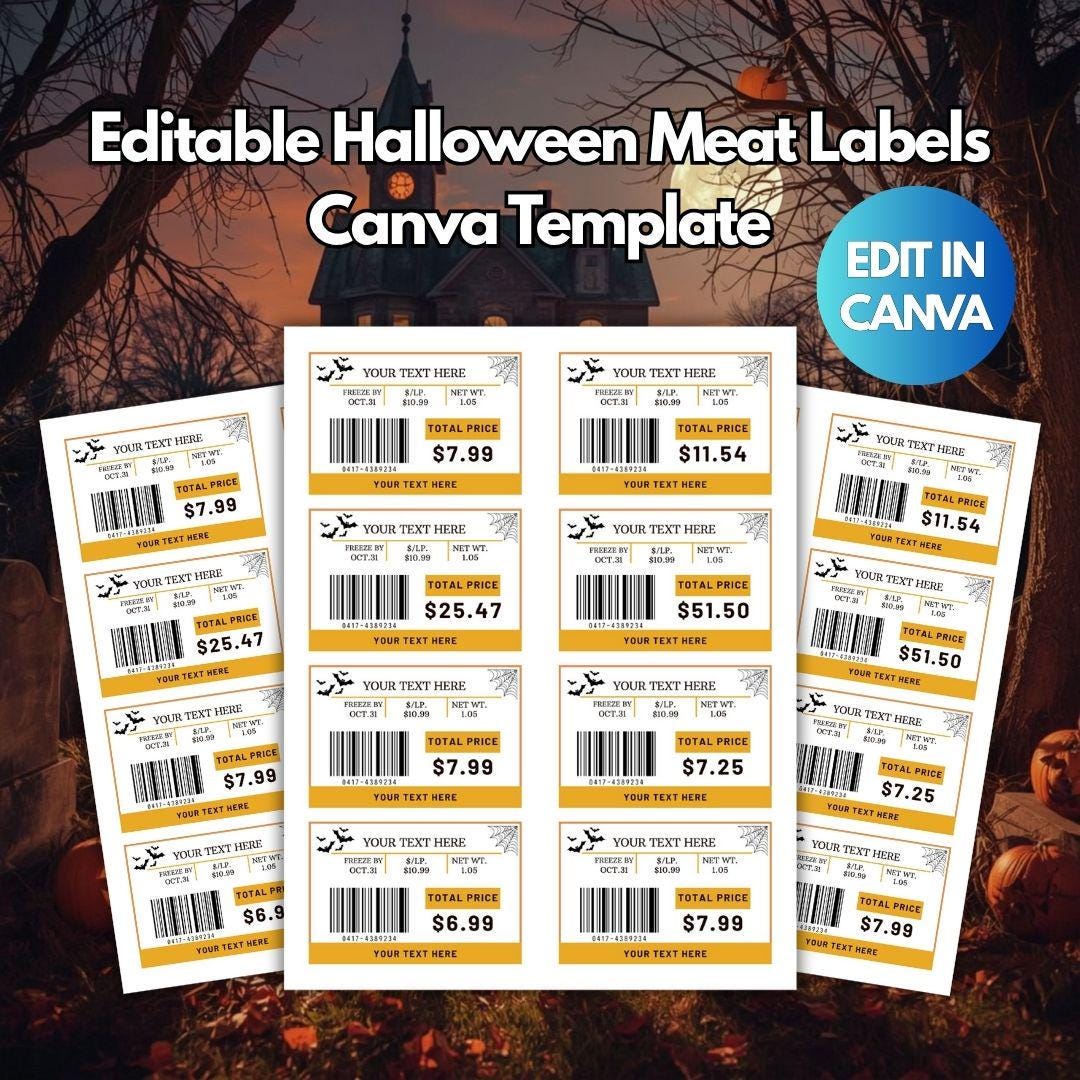 Editable Halloween Fake Meat Labels: Prank Food Decor (canva Template ...
