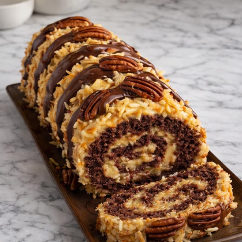 Decadent German Chocolate Coconut Pecan Roll Cake (instant PDF Download ...