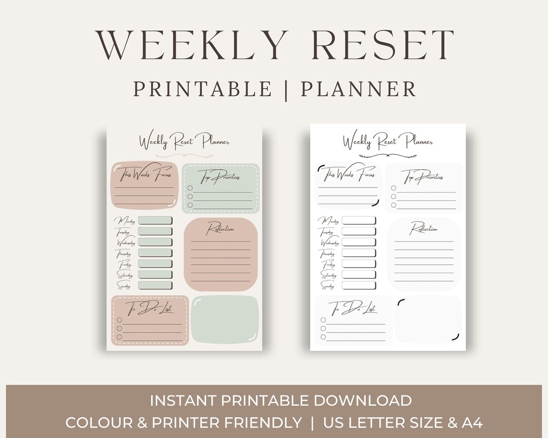 Weekly Reset Planner Printable: Minimalist PDF Download (A4 & US Letter ...