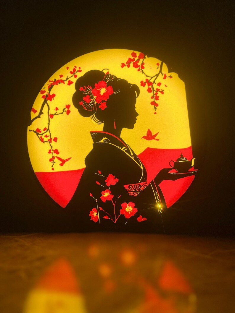 Japanese Geisha Table Lamp: Cherry Blossom Night Light - Asian Decor - Etsy
