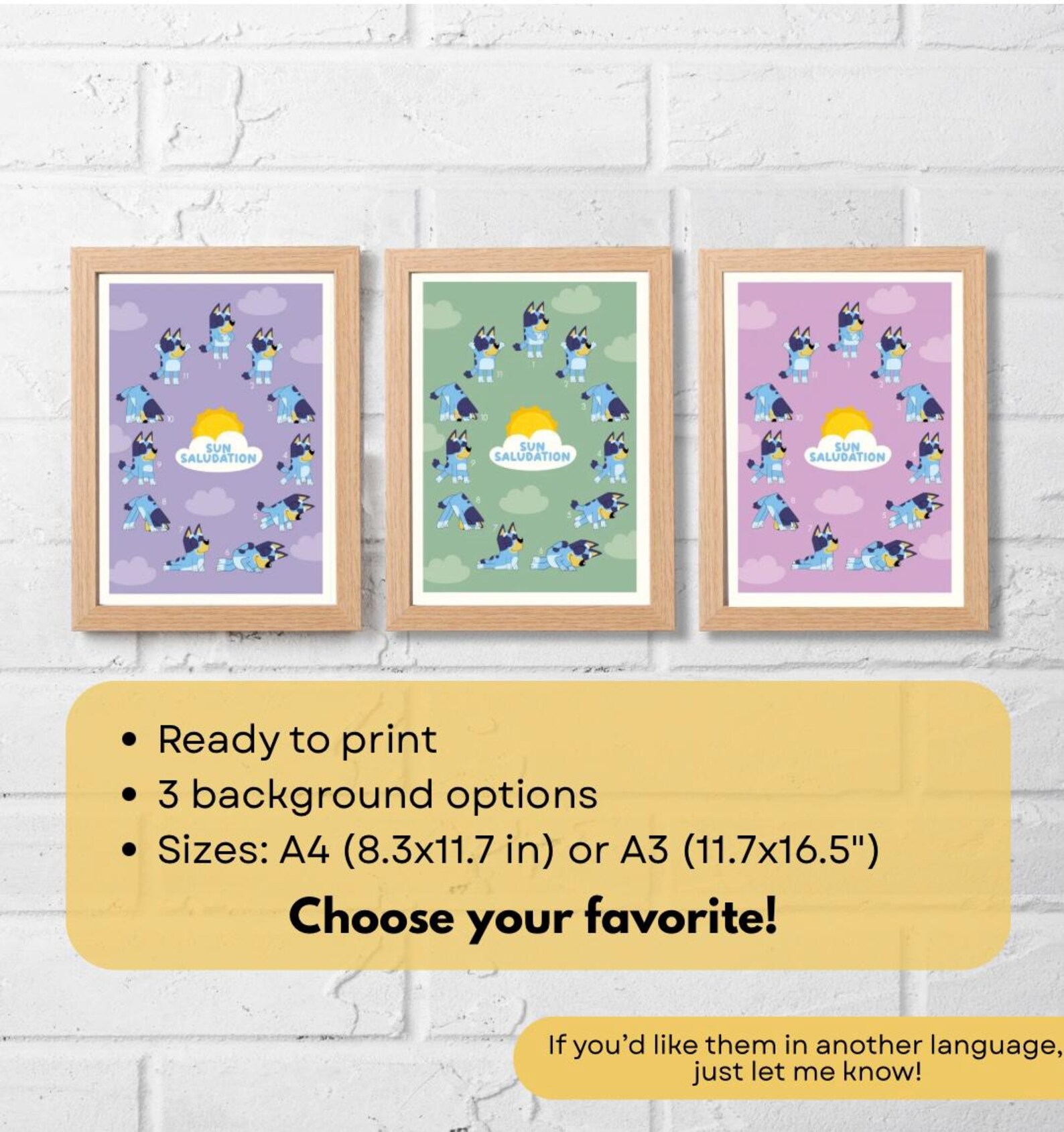 Bluey Sun Salutation Kids Yoga Poster | Educational Printable Wall Art ...