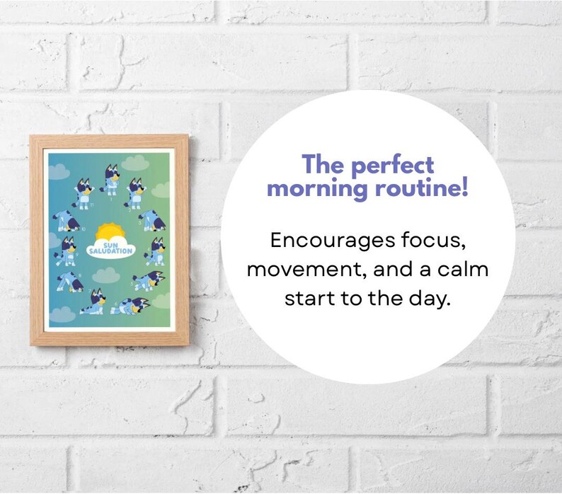 Bluey Sun Salutation Kids Yoga Poster | Educational Printable Wall Art ...