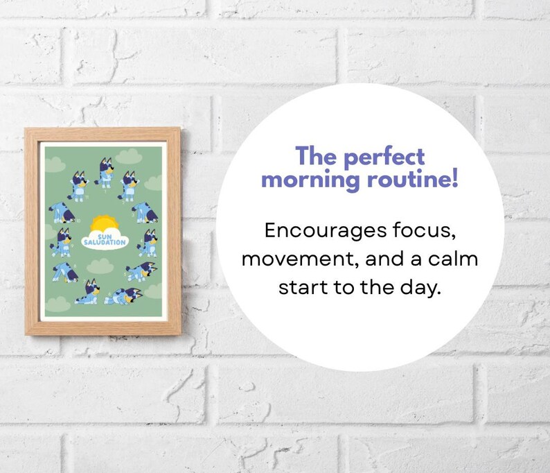 Bluey Sun Salutation Kids Yoga Poster | Educational Printable Wall Art ...
