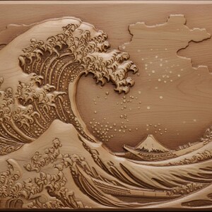 Digital STL File Download, Great Wave Relief, CNC Router, 3D Engraving ...