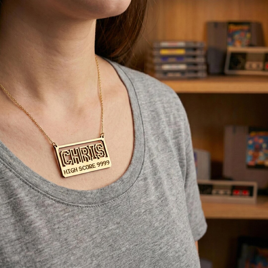 Custom 8 Bit Pixel Name Necklace, Personalized High Score Gamer Jewelry ...