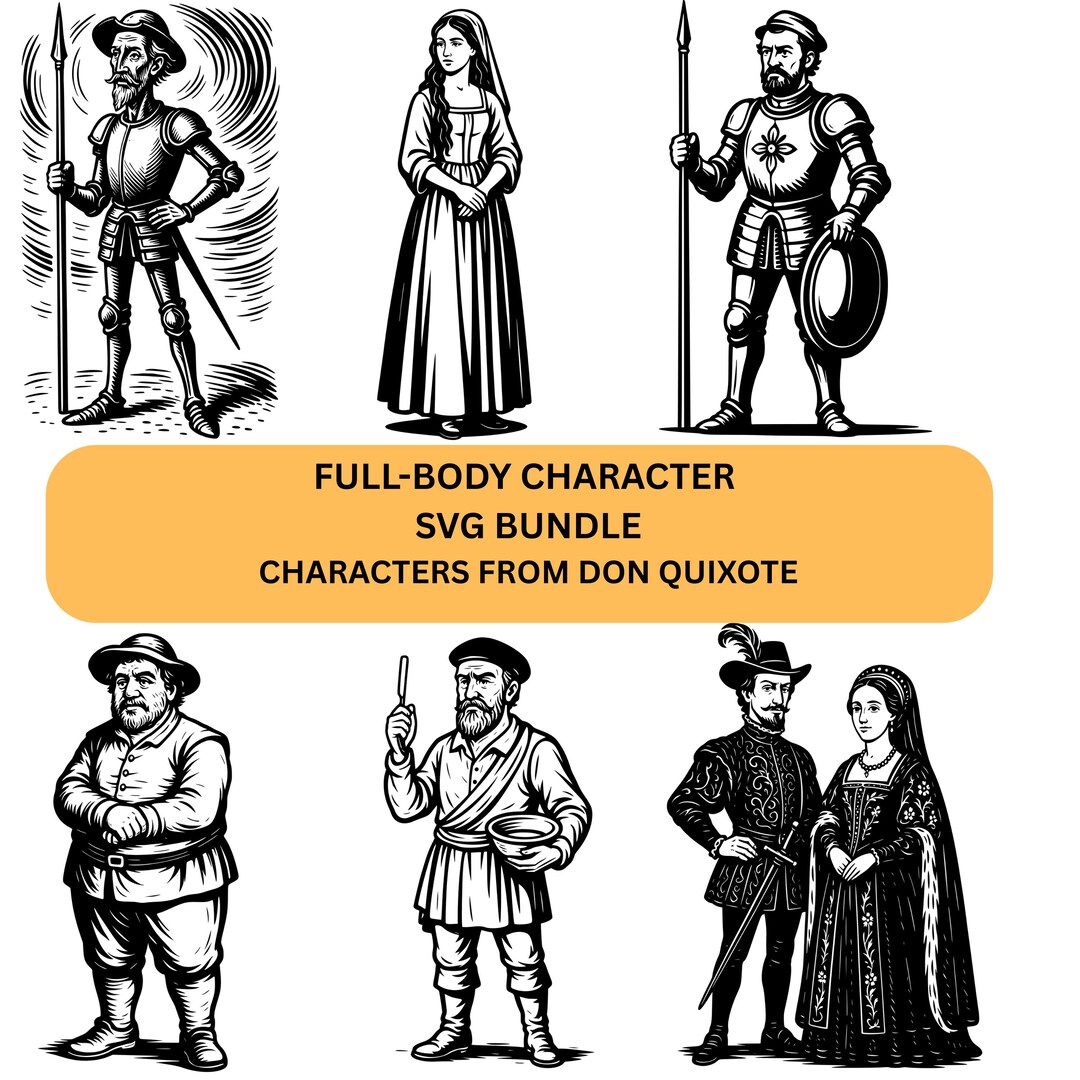 Don Quixote SVG Bundle | Classic Characters PNG | 300 DPI Clipart for ...
