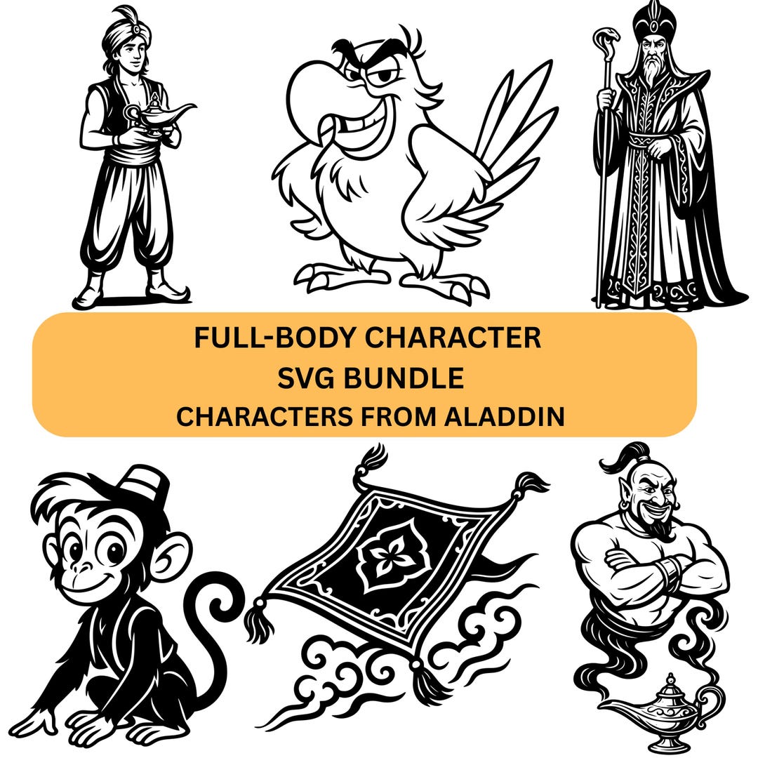 Aladdin SVG Bundle | Classic Aladdin Characters PNG | 300 DPI Clipart ...