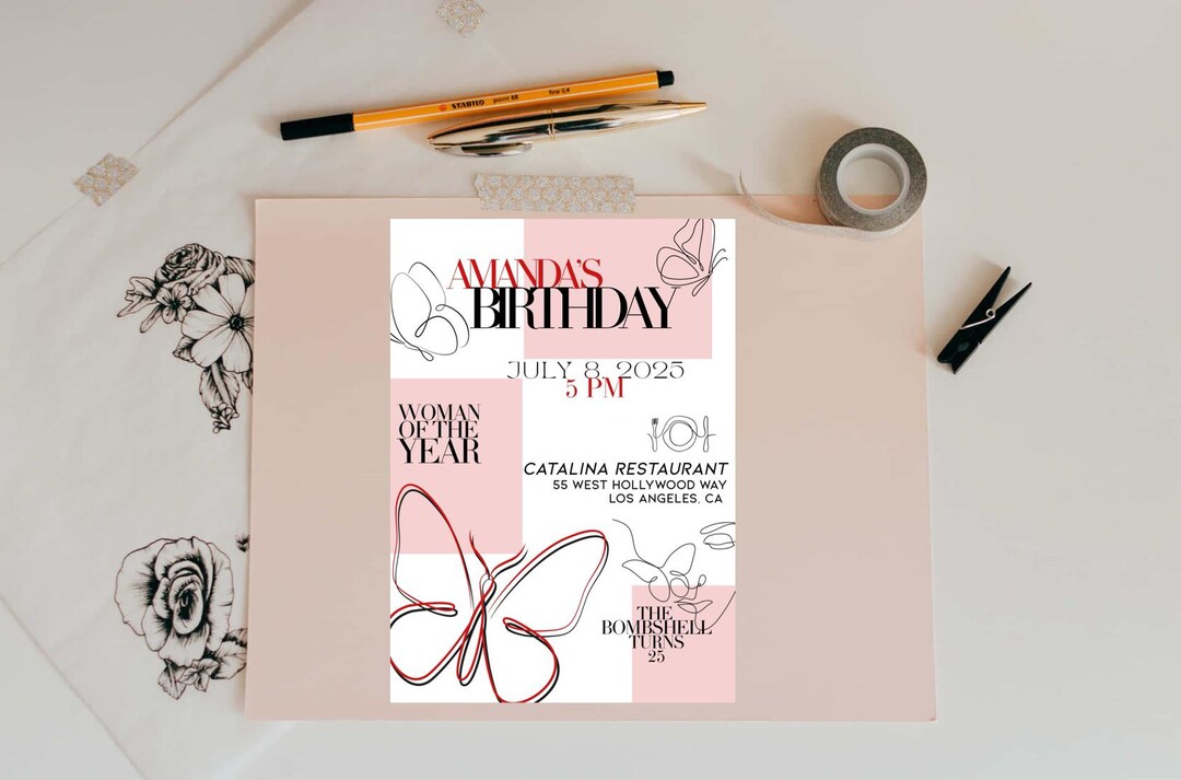 Vogue Birthday Party Invite Template | Turning 25! | Birthday Invite ...