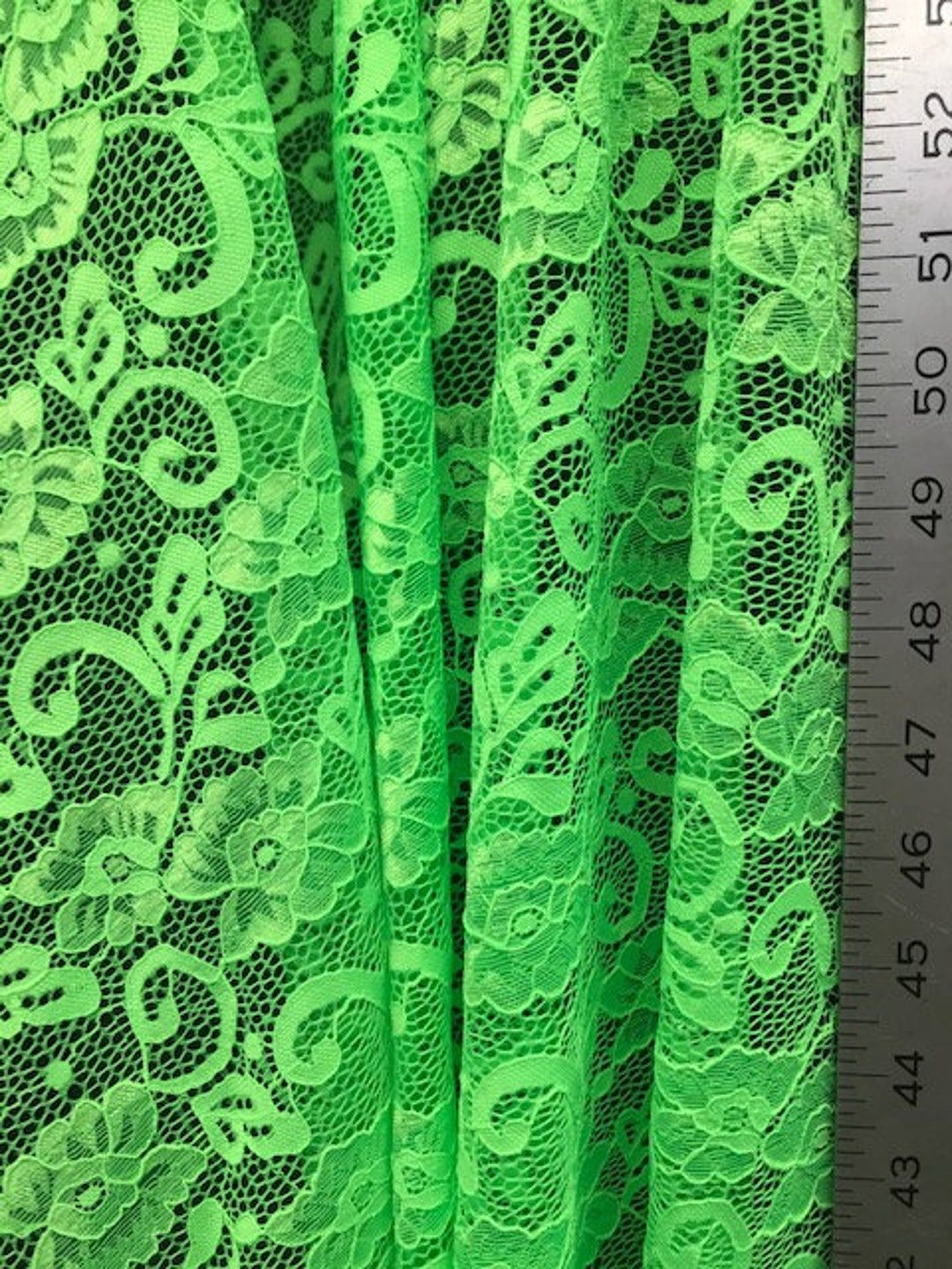 Stretch Lace Floral Design Neon Lace Neon Lime Green 4 Way Stetch by ...