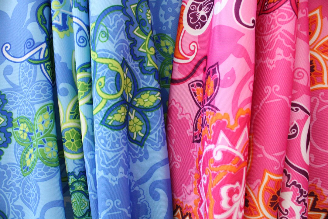 4-way Stretch Printed Spandex Fabric - Boho Paisley - Pink & Blue - Etsy
