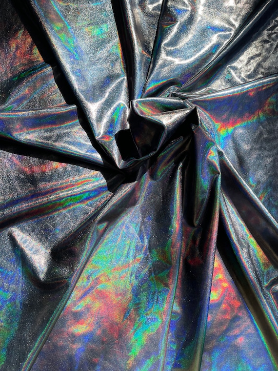 4-way Stretch Solid Holographic Spandex Fabric Black | Etsy