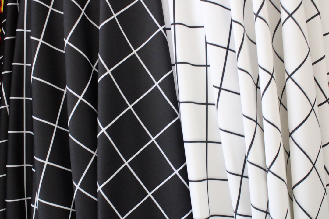 4-way Stretch Printed Spandex Fabric - Black and White Geometric Grid ...