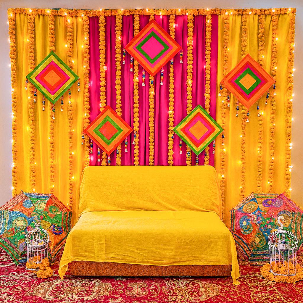 Mehndi Backdrop Decoration Kit (backdrop Curtains + Props) |indian ...