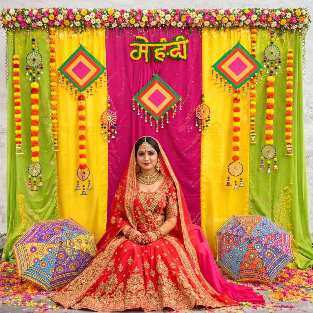 Mehndi Function Decoration Kit (multicolor Backdrop Curtains + Hanging ...
