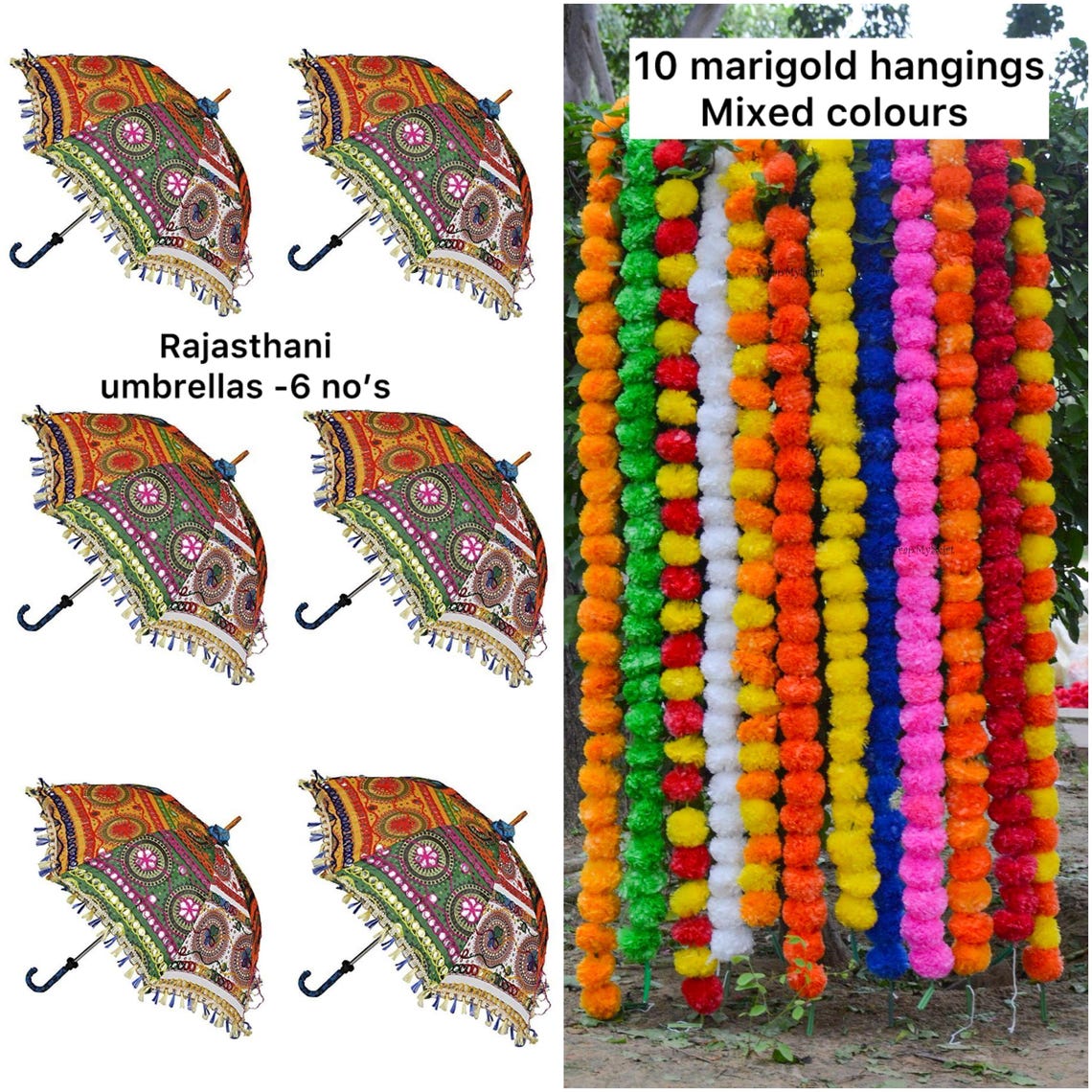Indian Wedding Backdrop Set: Marigold Hangings, Rajasthani Umbrellas - Etsy