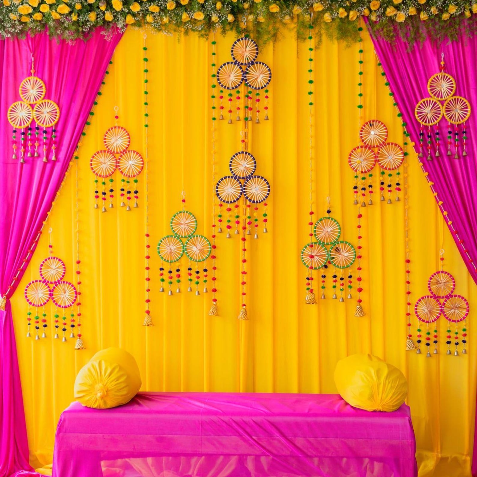 Haldi Backdrop Decor Set ( Curtains + Props ) |indian Wedding ...