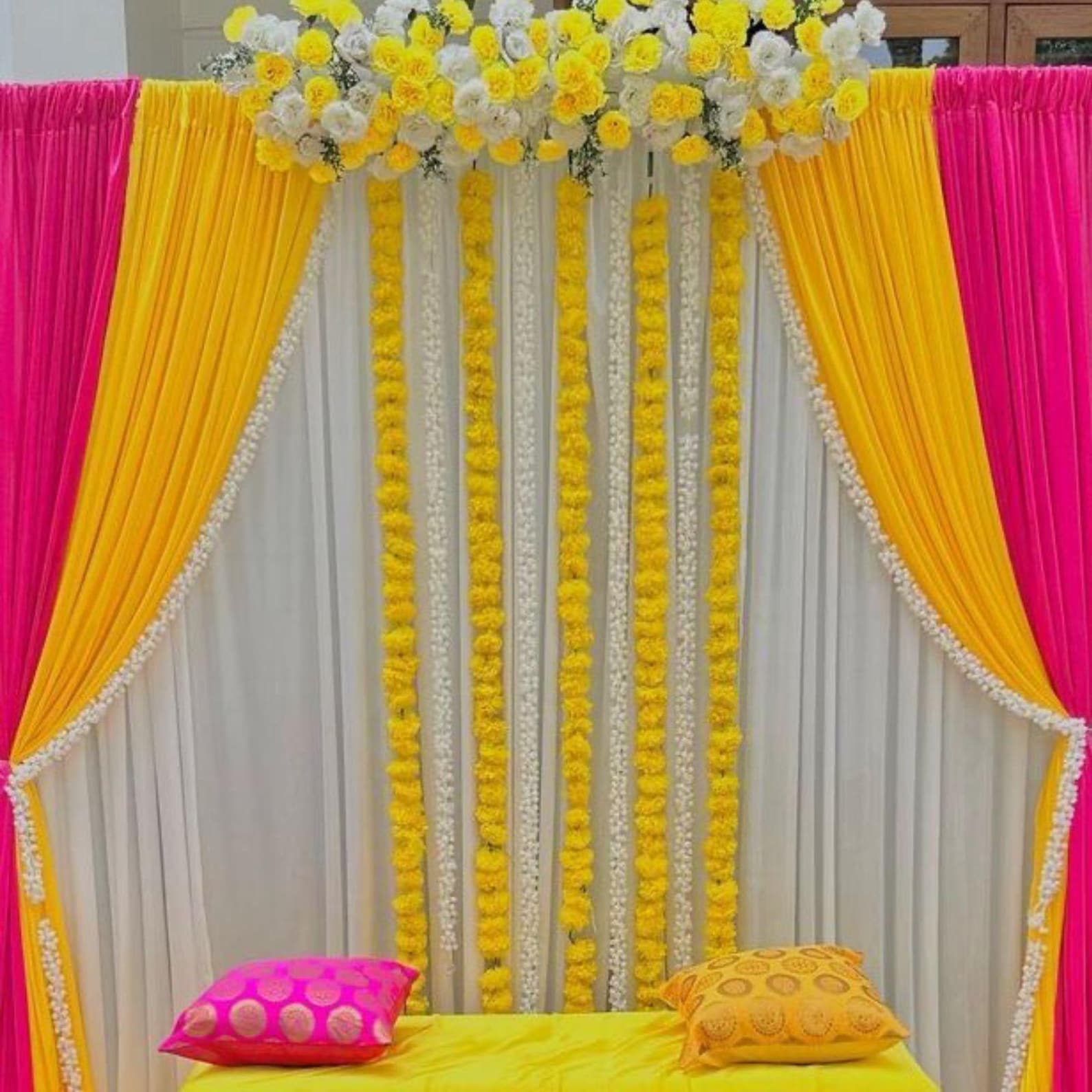 Haldi Function /traditional Baby Shower Backdrop Set (stitched Curtains ...