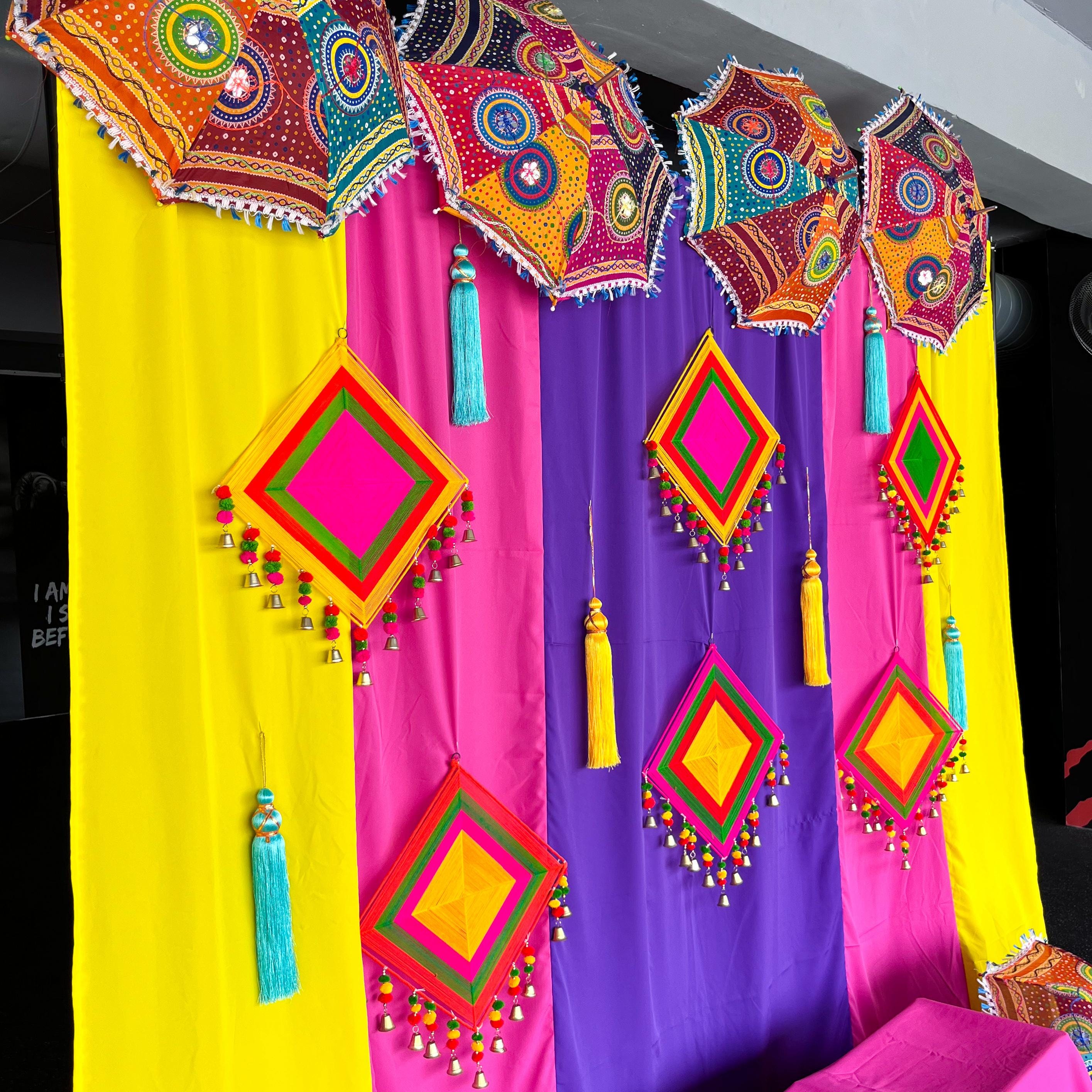 Haldi/mehndi Function Backdrop Decor Kit ( Stitched Curtains +props Set ...