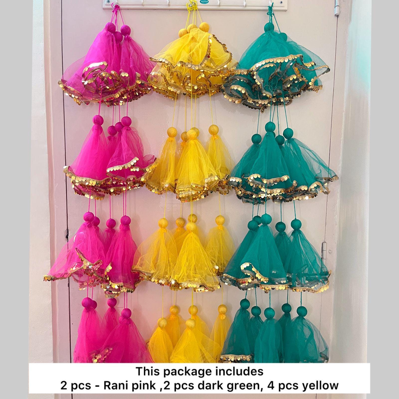 Haldi/mehndi Backdrop Decor Kit( Stitched Curtains +hanging Props Set ...