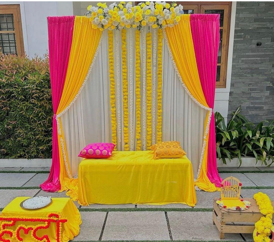Haldi Function /traditional Baby Shower Backdrop Set (stitched Curtains ...