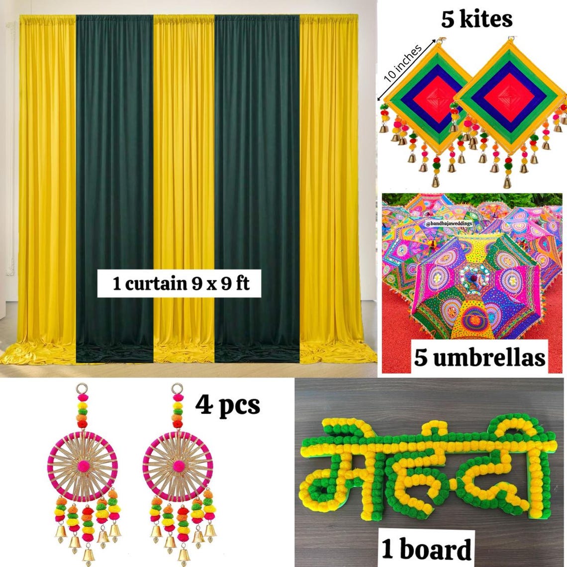 Mehndi Function Backdrop Decor Set ( Backdrop Curtain + Props) | Indian ...
