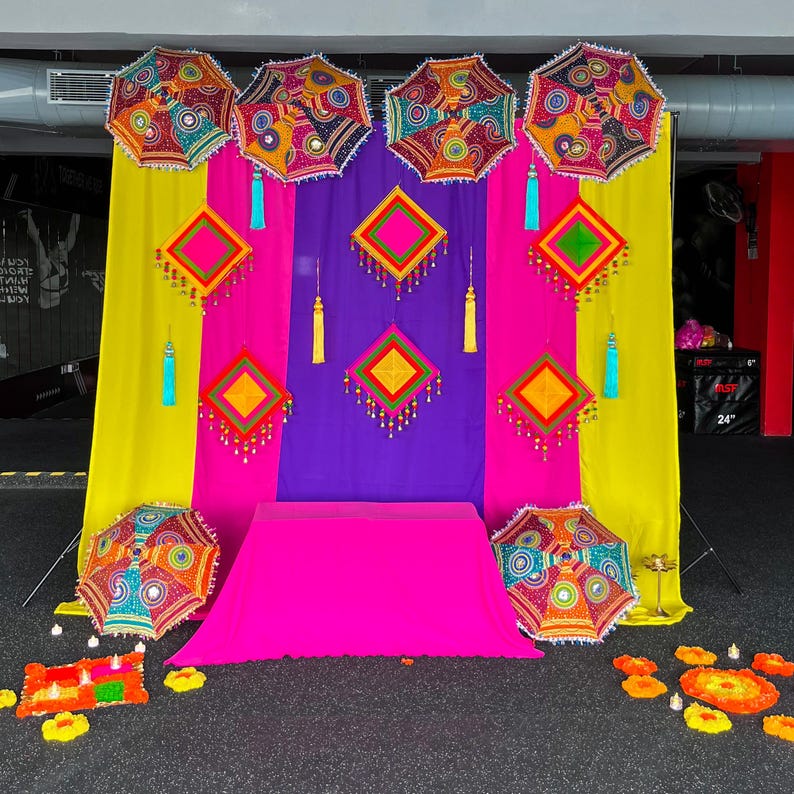 Haldi/mehndi Function Backdrop Decor Kit ( Stitched Curtains +props Set ...