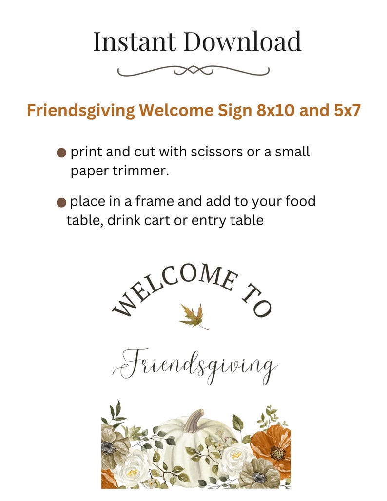 Welcome to Friendsgiving Sign, Printable 8x10 and 5x7, Friendsgiving ...