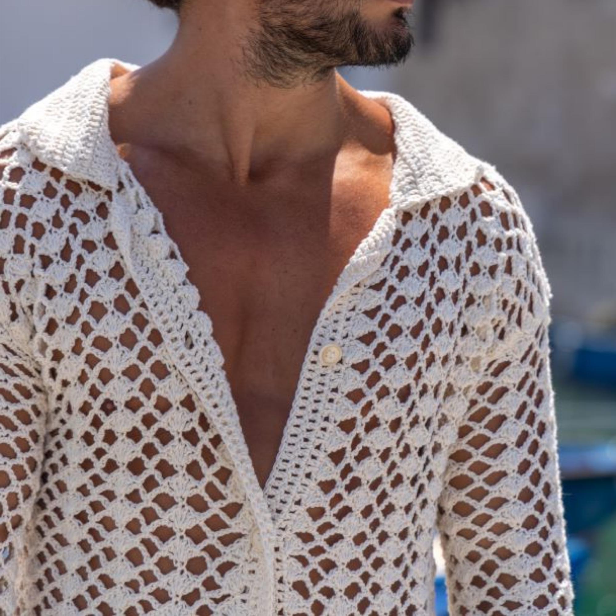Men’s Crochet Beach Shirt Pattern | Open Mesh Button-up | Lightweight ...