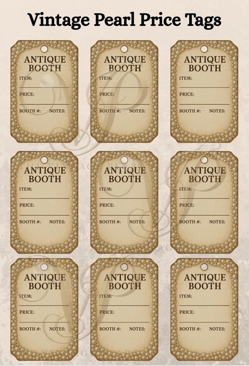 Vintage Pearl Price Tags: Printable Antique Style Labels (PDF Download ...