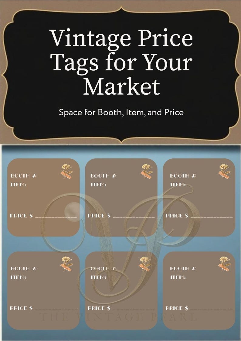 Vintage Floral Price Tags: Printable Antique Booth Labels (PDF Download ...