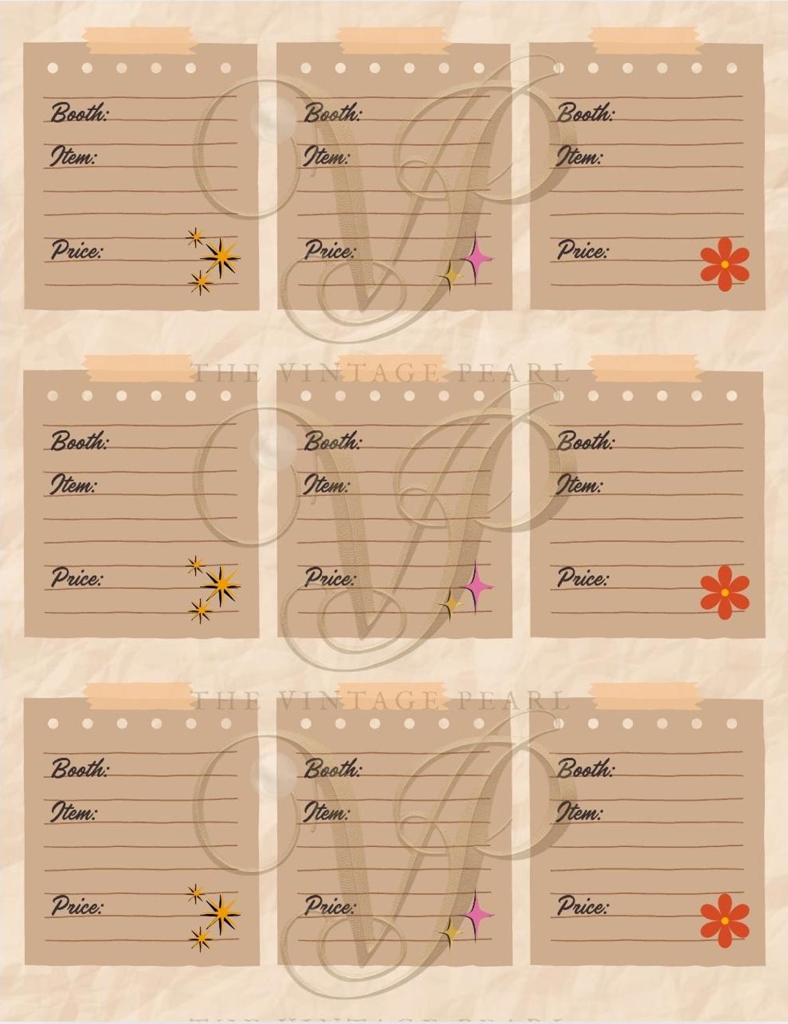 Vintage Booth Price Tags: Retro Ephemera, Editable Canva Template - Etsy