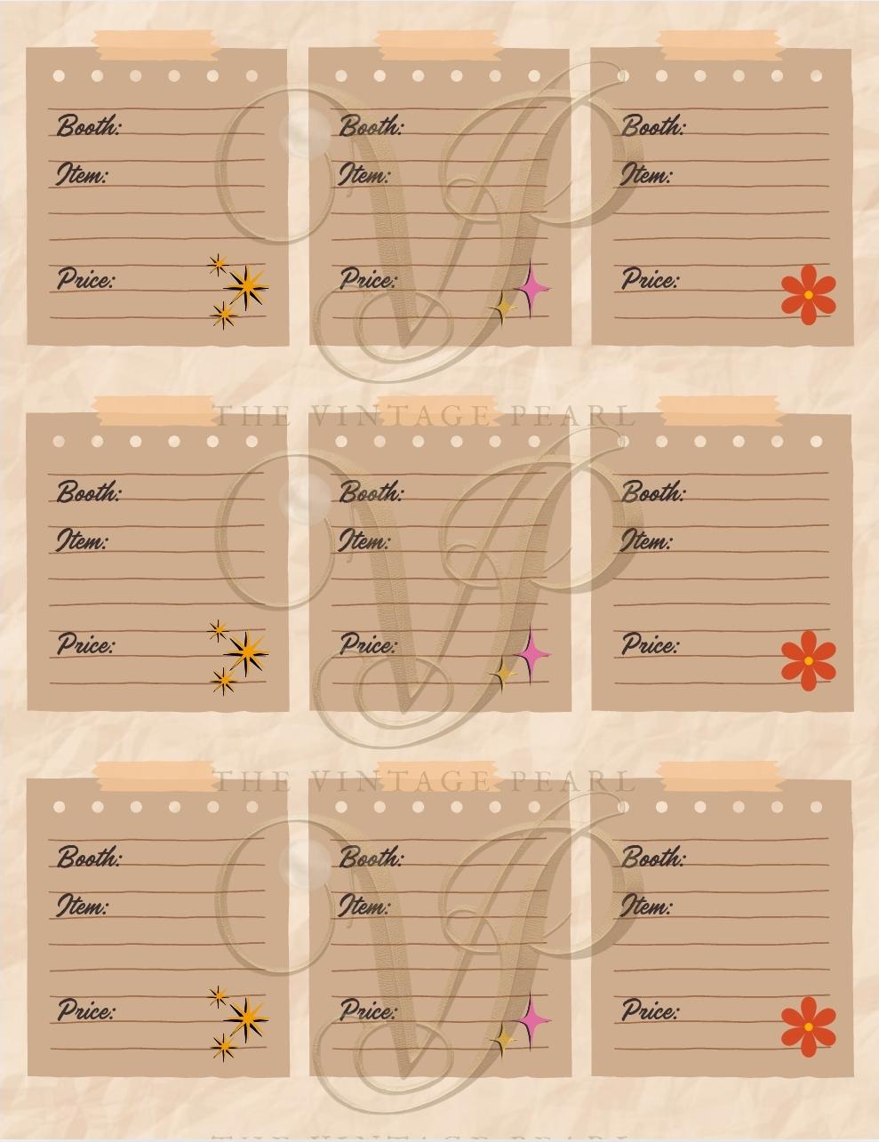 Vintage Booth Price Tags: Retro Ephemera, Editable Canva Template - Etsy