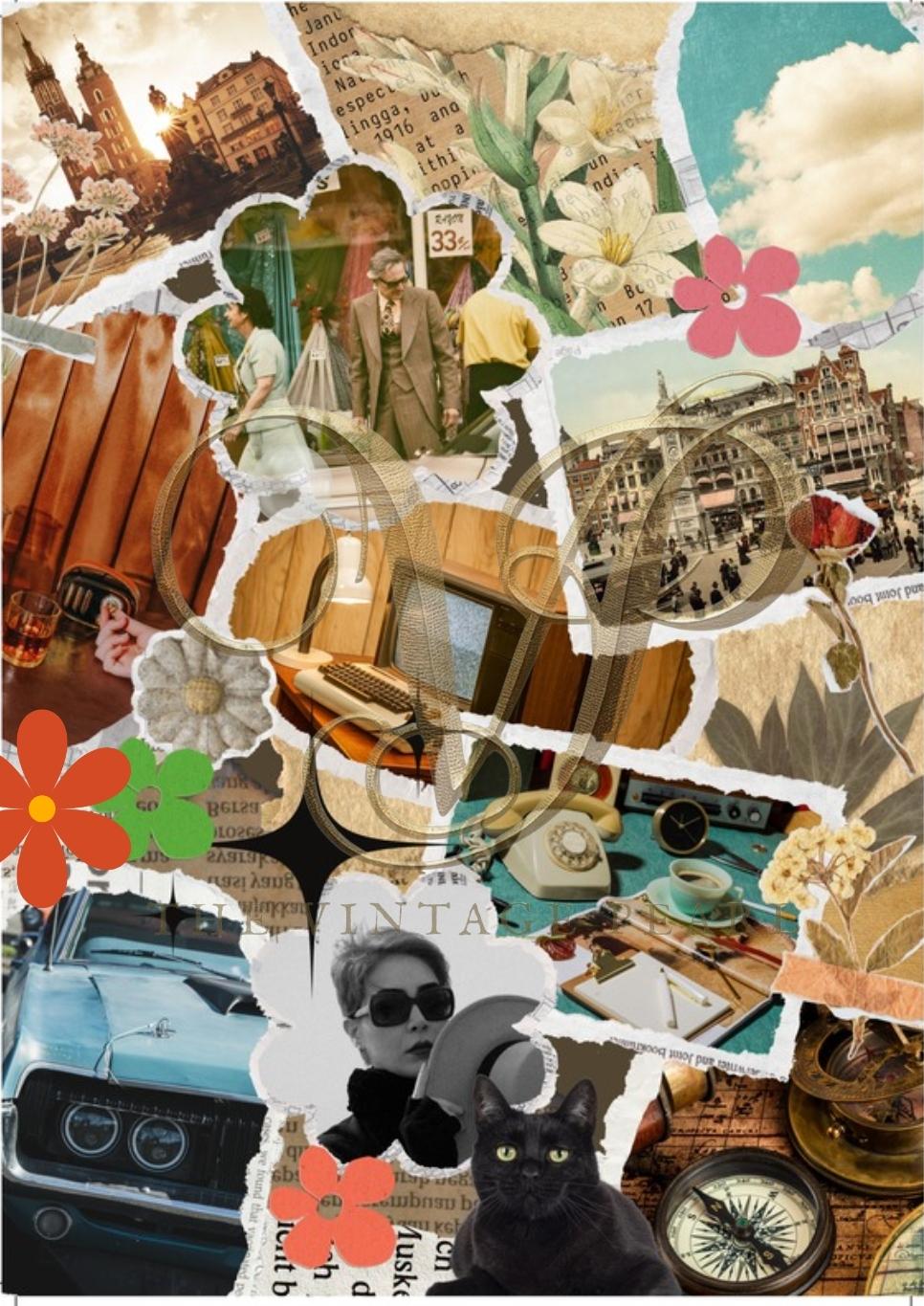 Vintage Retro MCM Ephemera Collage Sheet: Eiffel Tower, Antique Ads ...