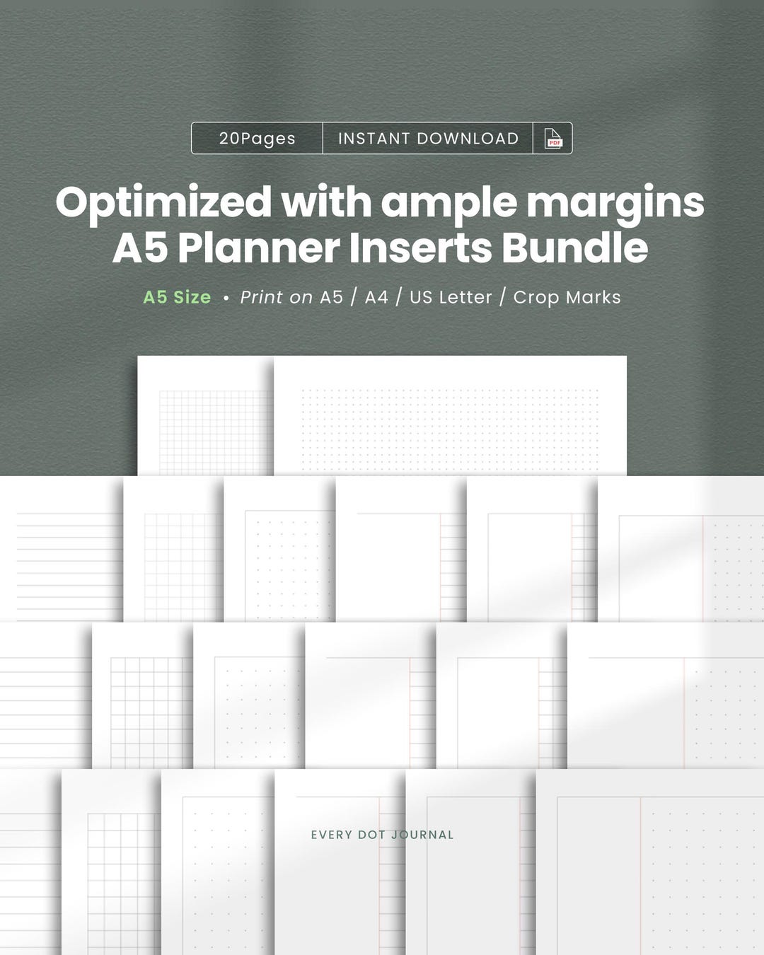 A5 Planner Inserts Bundle: Lined, Grid, Dotted Paper Refills (digital ...