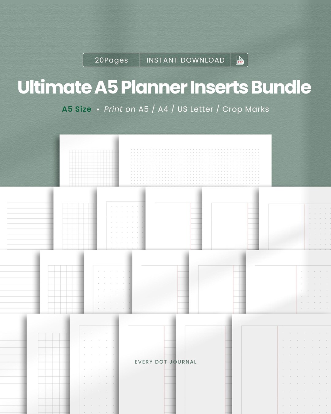 Ultimate A5 Planner Inserts Bundle | 20 Types: Lined Grid Dotted ...