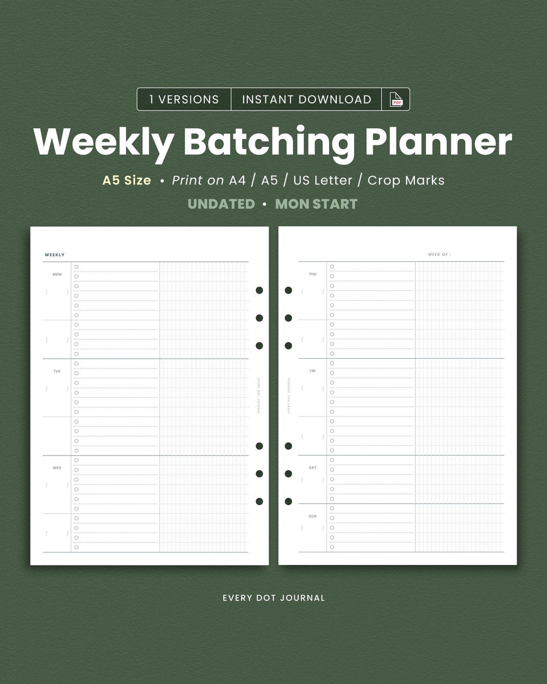 Weekly Batching Planner Printable Undated Task Organizer Focus ...