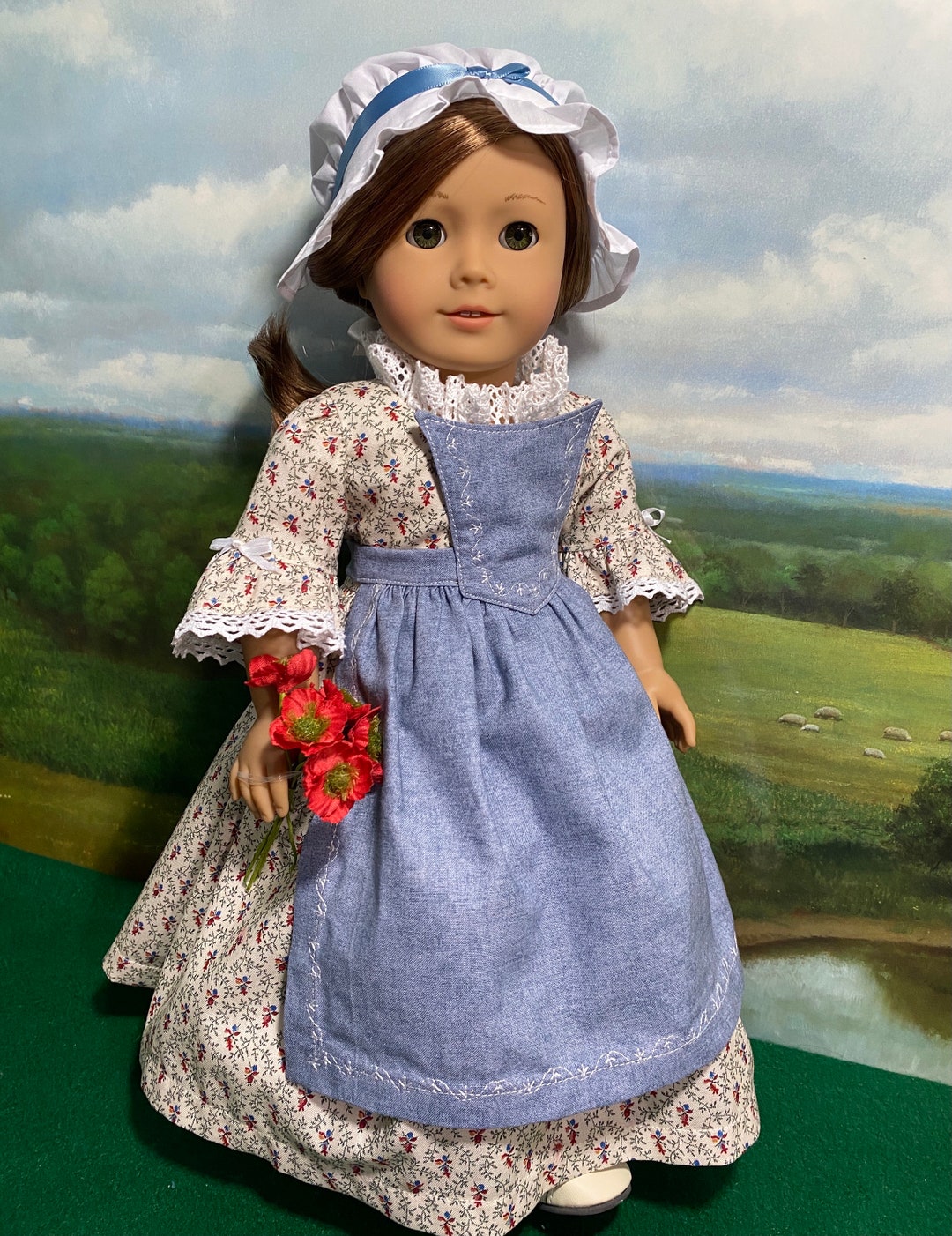 Colonial Spring Day Dress, Apron, Petticoat, Pantaloons, and Cap for 18 ...