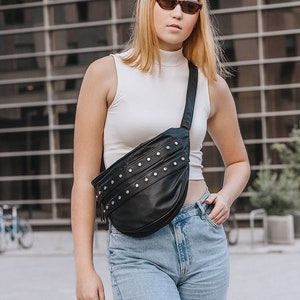 Slouchy Leather Half Moon Crossbody Bag With Studs - Etsy