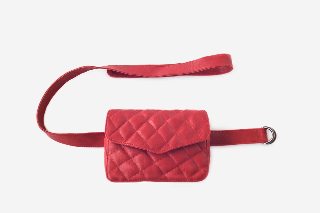Small Red Chain Bag, Little Red Leather Purse, Gucci Style Belt Bag ...