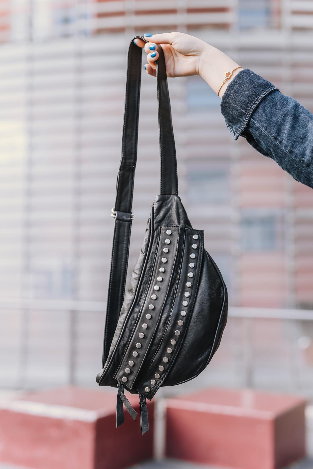 Custom Order_slouchy Leather Crossbody Bag – Buttery Soft Studded Sling ...