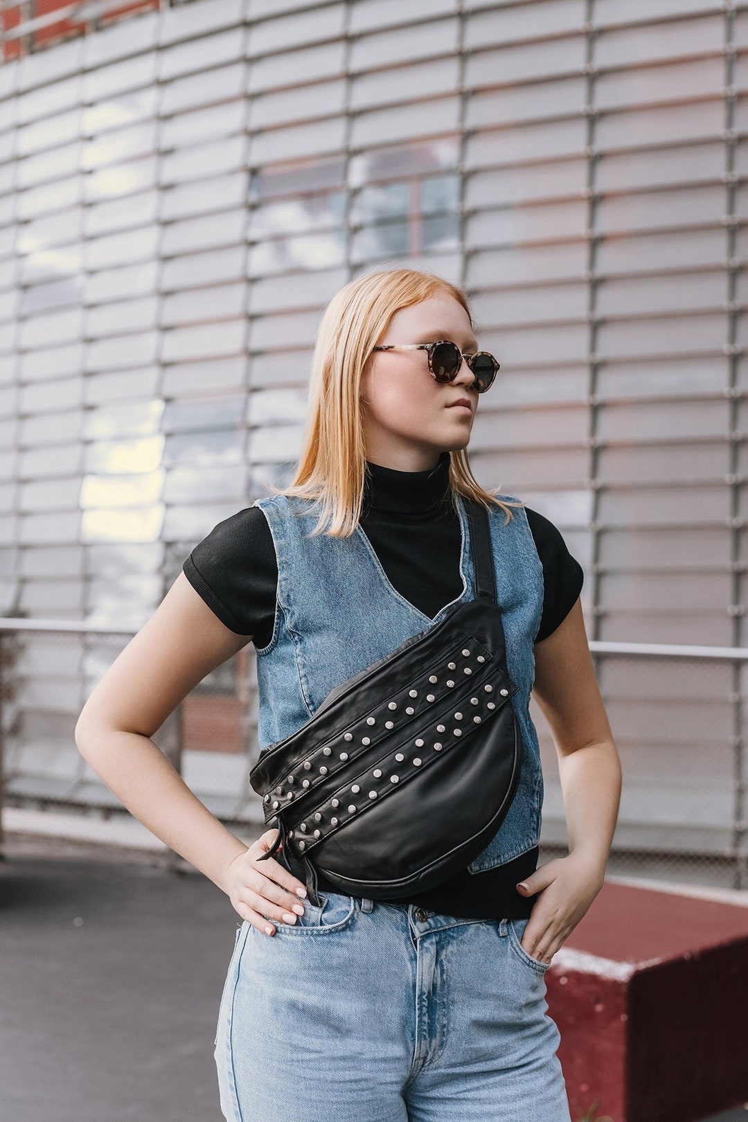 Studded Leather Crossbody Hobo Bag: Edgy Urban Calfskin - Etsy