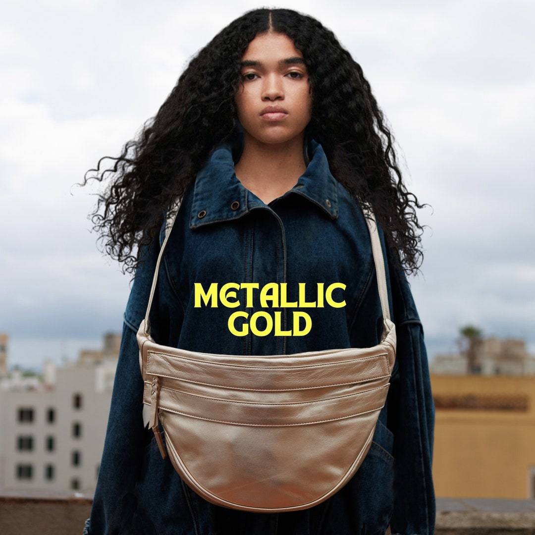 Metallic Bags for Women, Golden Shoulder Bag, Metallic Slouchy Leather ...