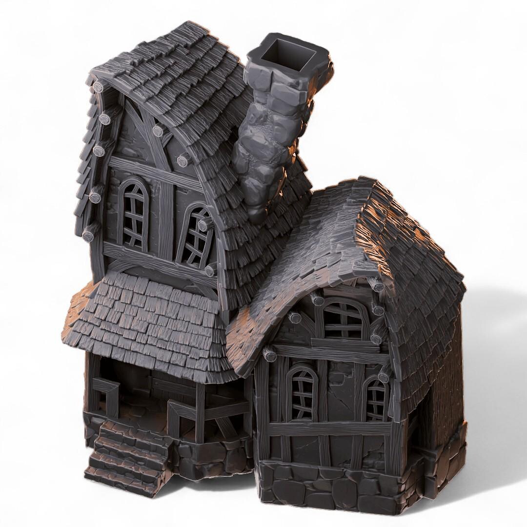 The Crooked Chimney Inn | 32mm Medieval Cottage Terrain for Dnd ...