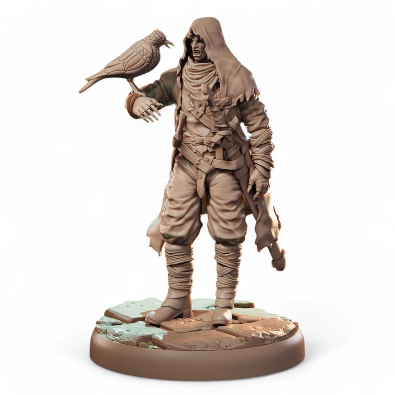 Hooded Raven Ranger Miniature 28mm 32mm 54mm 75mm 6 Inch Dark Fantasy ...