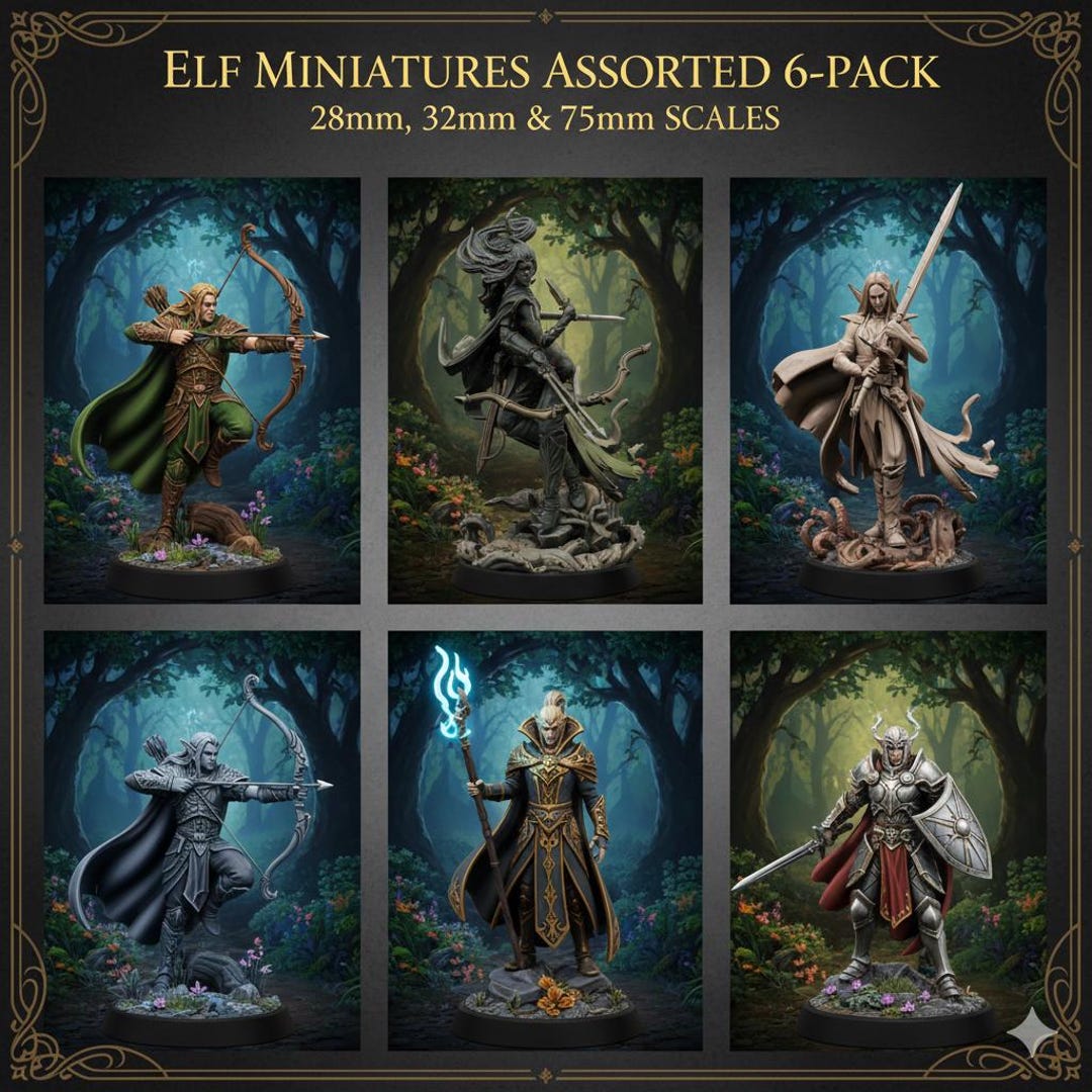 Elf Miniatures Assorted 6-pack – Elven Warrior, Archer, Mage and Hero ...